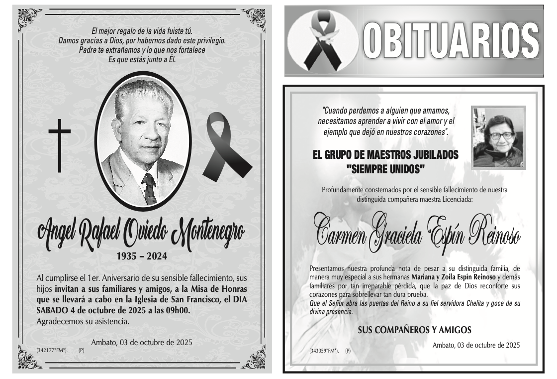 PARTES MORTUORIOS Y OBITUARIOS 02 DE OCTUBRE DE 2025 - El Heraldo