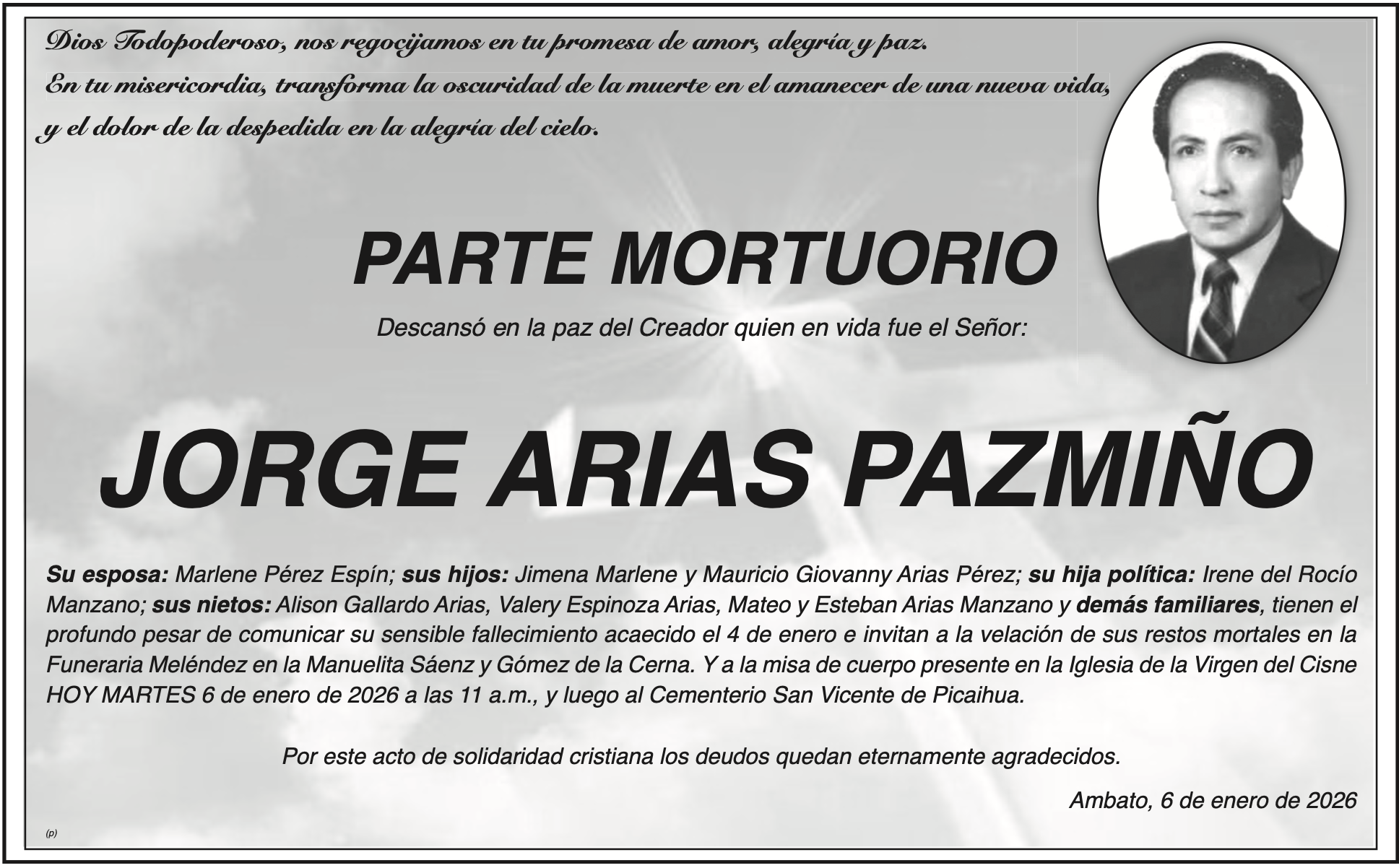 PARTES MORTUORIOS Y OBITUARIOS 06 DE ENERO DE 2026 - El Heraldo